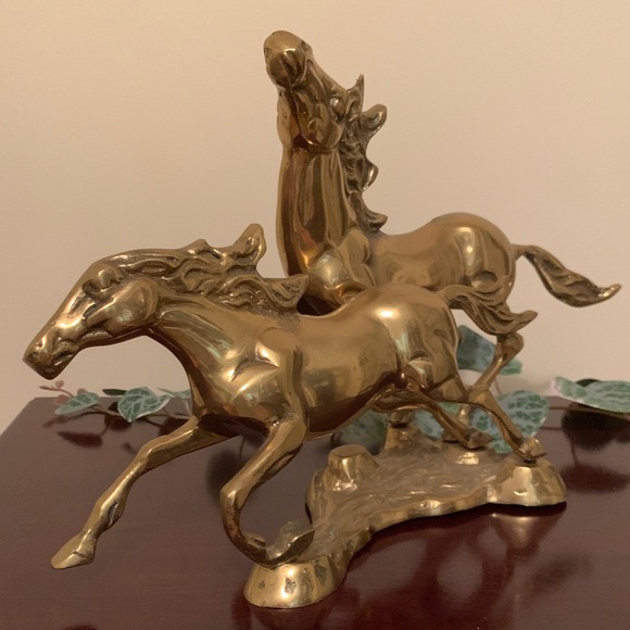 Vintage | Art | Vintage Solid Brass Statue Sculpture Of Two Horses ...